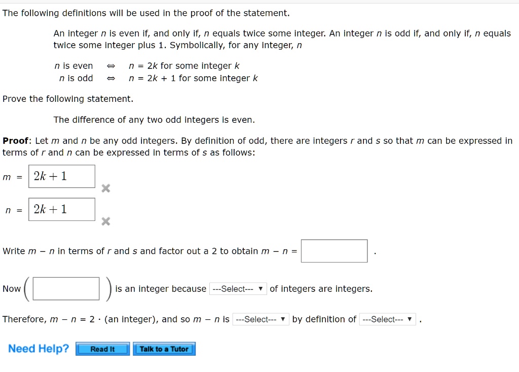Solved The Following Definitions Will Be Used In The Proof Of The Statement An Integer N Is 0460