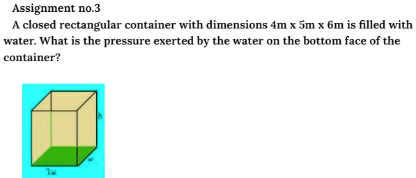 Assignment no.3 A closed rectangular container with dimensions 4m x 5m x 6m is filled with water ...