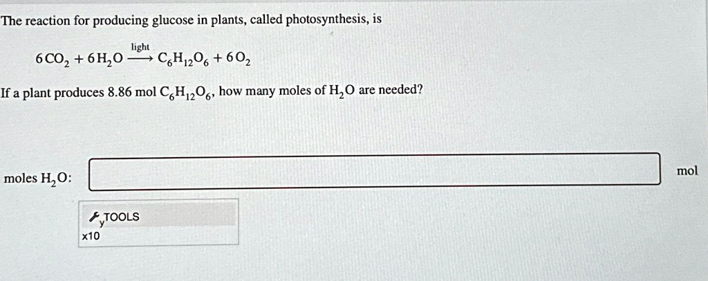 SOLVED: The reaction for producing glucose in plants, called ...