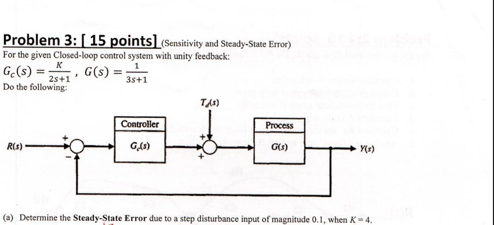 Solved Problem 3 15 Points Sensitivity And Steady State Error For The Given Closed Loop