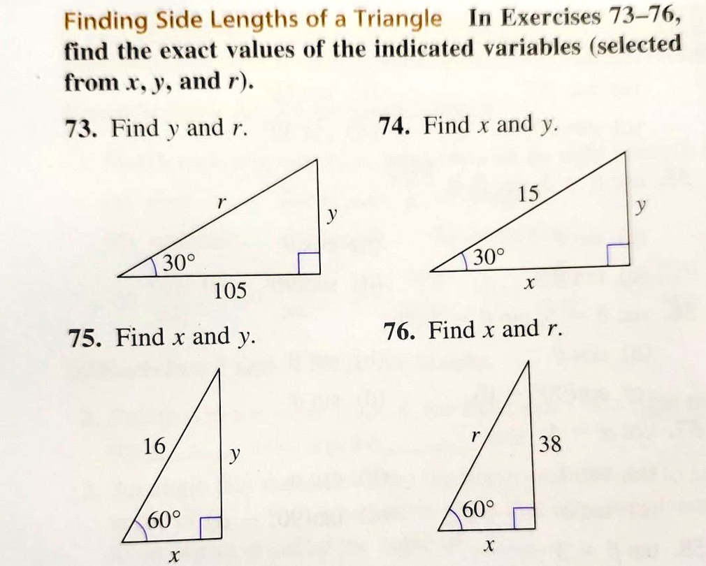 finding side lengths of a triangle in exercises 73 76 find the exact ...