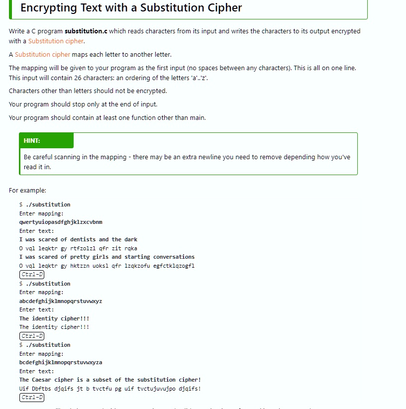 encrypting text with a substitution cipher write a c program substitutionc which reads ...