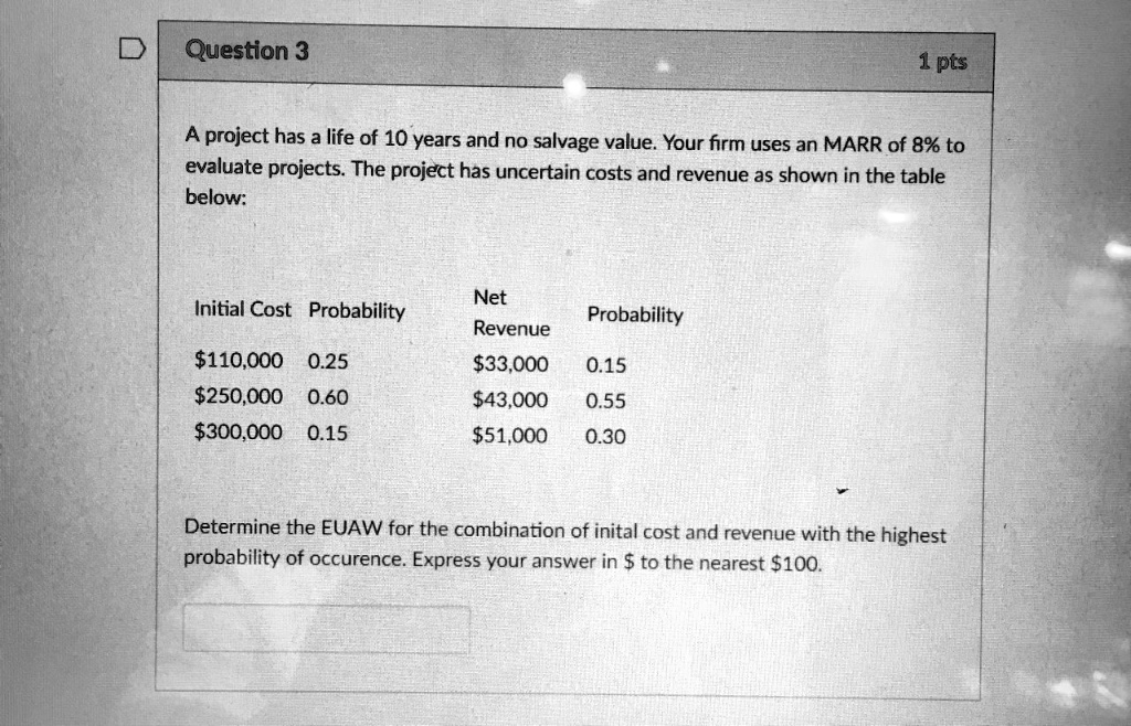 SOLVED: A project has a life of 10 years and no salvage value. Your ... SOLVED: A project has a life of 10 years and no salvage value. Your ...