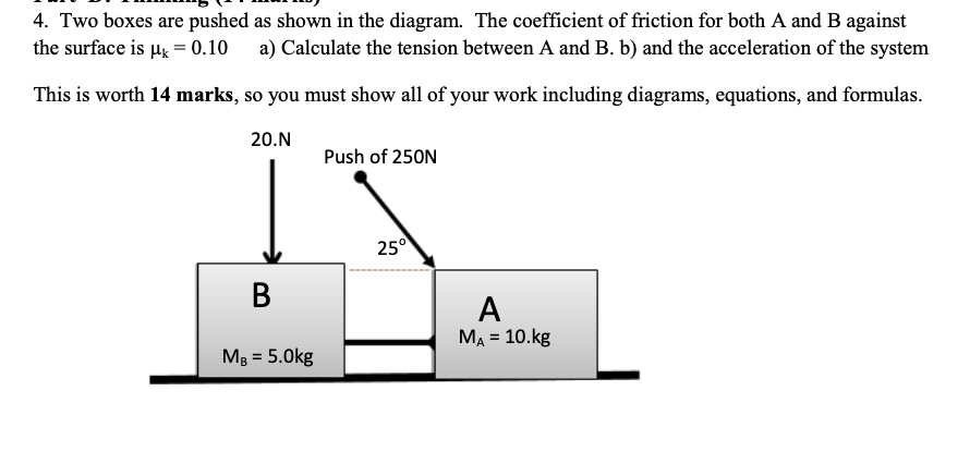 Two boxes are pushed as shown in the diagram The coefficient of ...