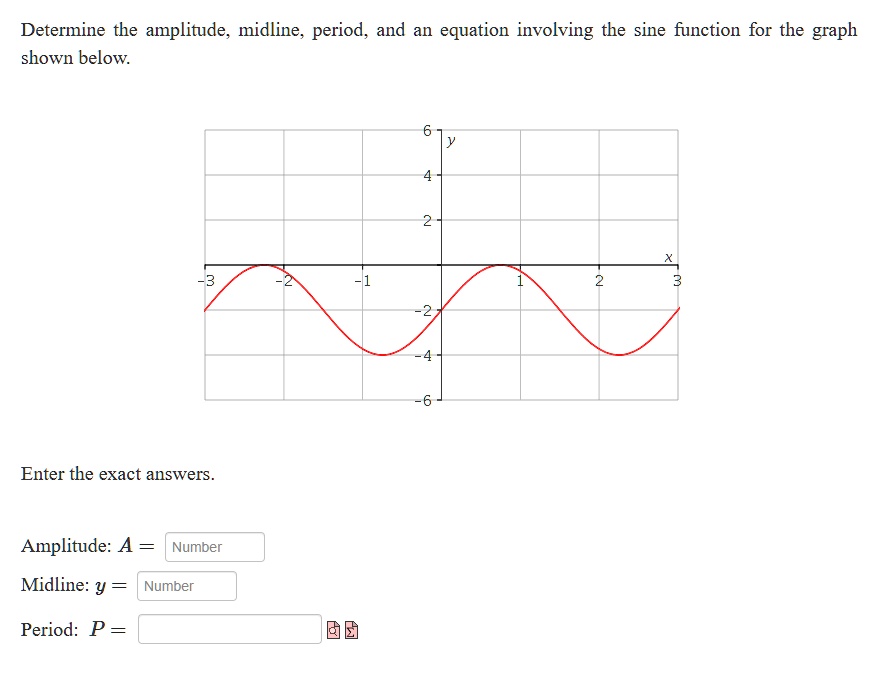 determine the amplitude midline period and an equation involving the sine function for the graph ...