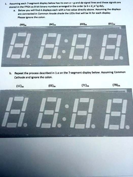 SOLVED: Assuming each 7-segment display below has its own a-g and dp ...