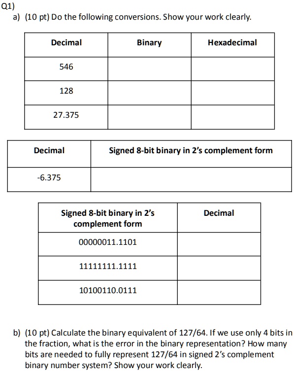 Solved Q1 10 Pt Do The Following Conversions Show Your Work Clearly 7067