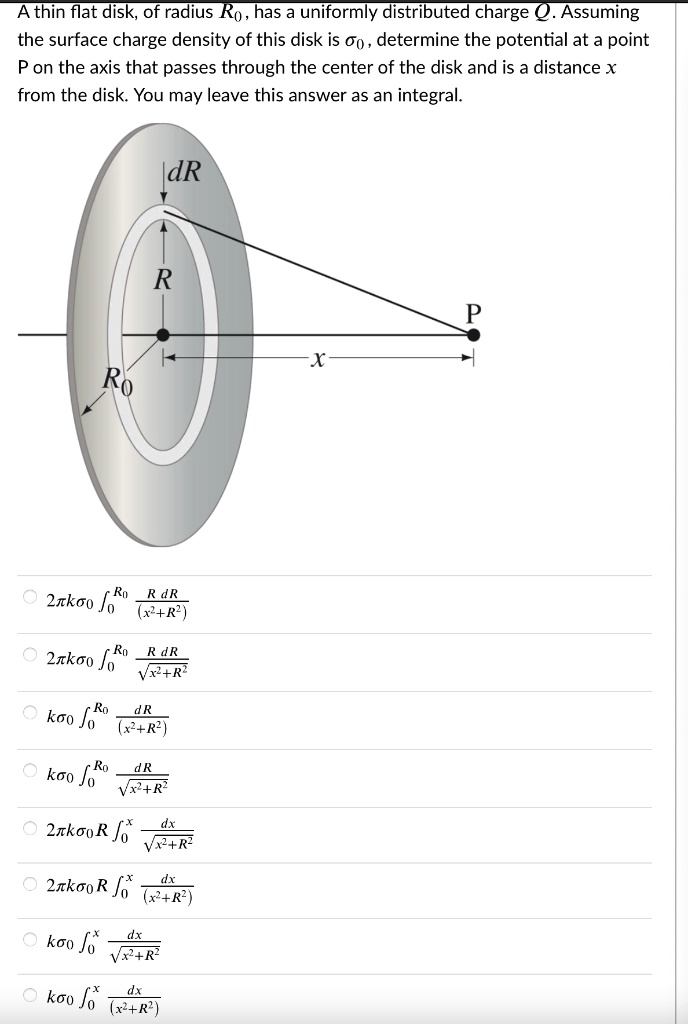 SOLVED:Athin flat disk, of radius Ro, has a uniformly distributed charge Q. Assuming the surface ...