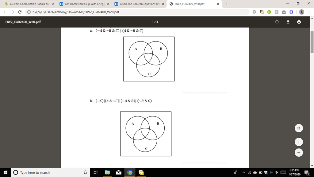 SOLVED: Given the Boolean equations below, shade the Venn Diagrams and ... SOLVED: Given the Boolean equations below, shade the Venn Diagrams and ...