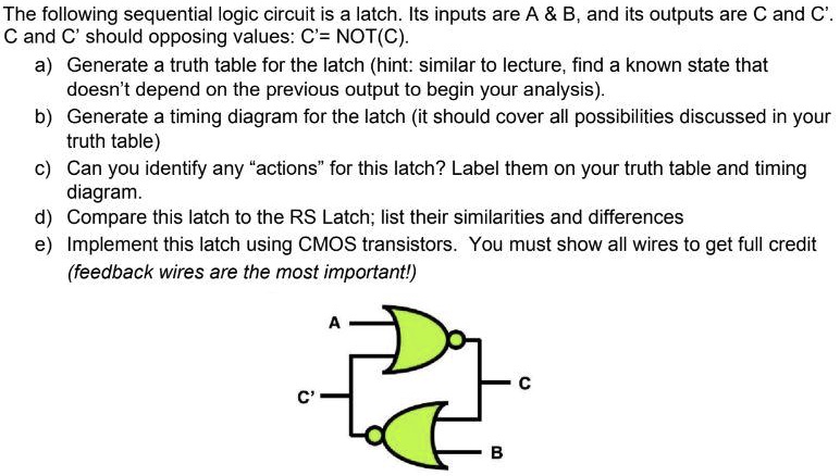 SOLVED: The following sequential logic circuit is a latch: Its inputs are A B, and its outputs ...