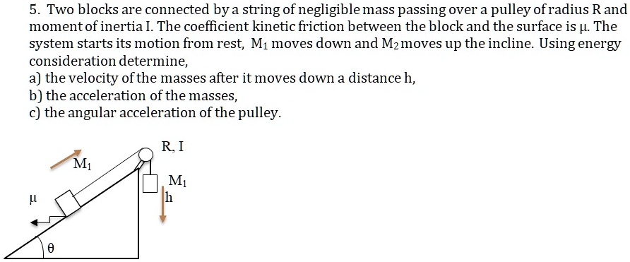SOLVED: Two blocks are connected by a string of negligible mass passing over a pulley ofradius R ...