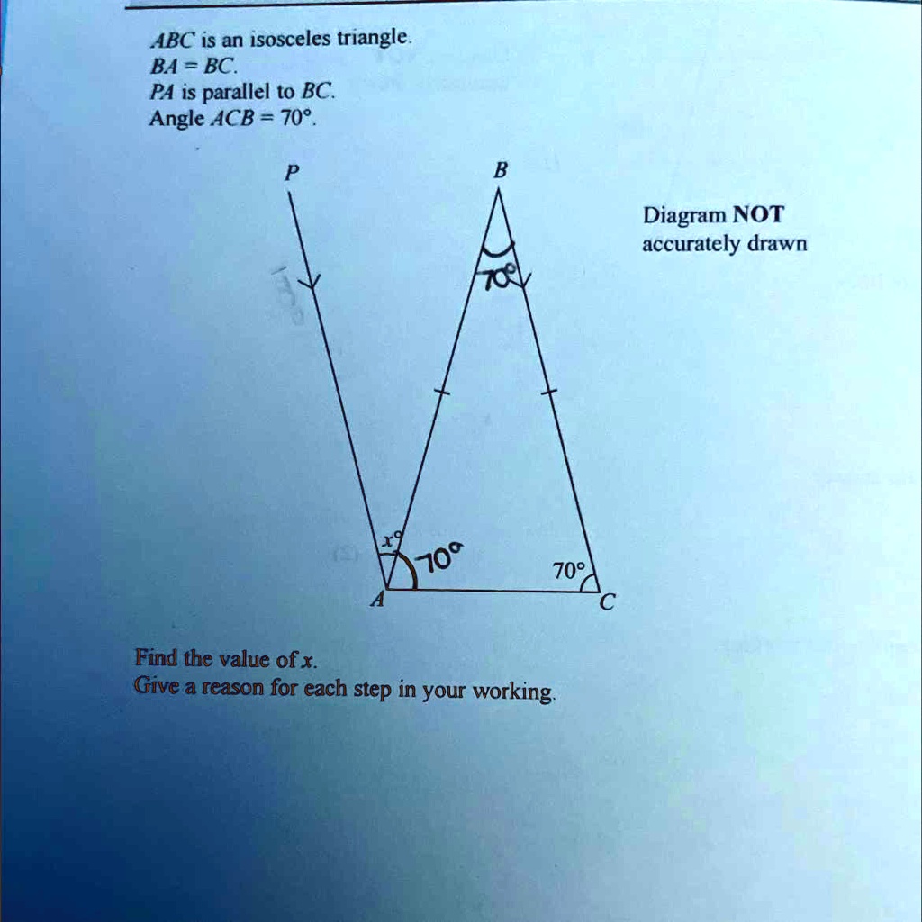 ABC is an isosceles triangle. BA = BC. PA is parallel to BC. Angle ACB ...