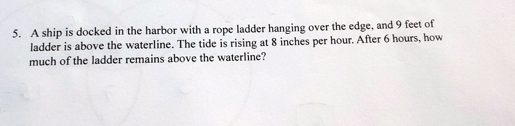 5.A ship is docked in the harbor with a rope ladder hanging over the ...