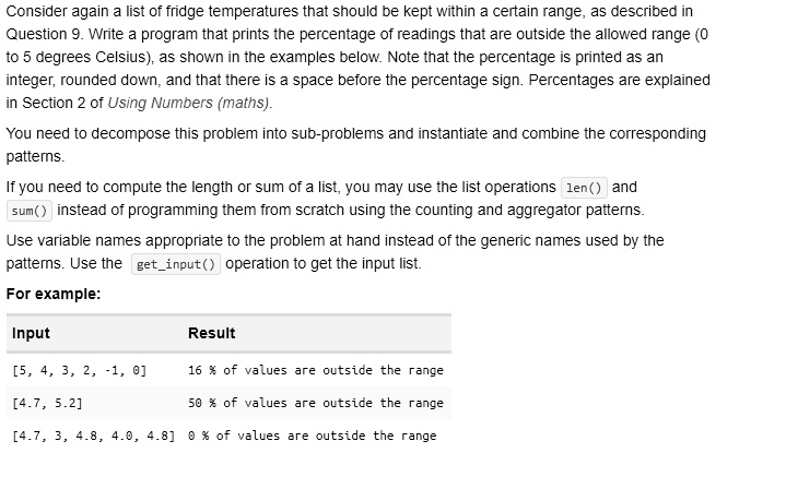 SOLVED: Write a program that prints the percentage of readings that are outside the allowed ...