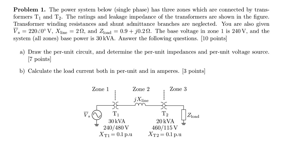 SOLVED: Problem 1: Power System Analysis The power system below (single phase) has three zones ...
