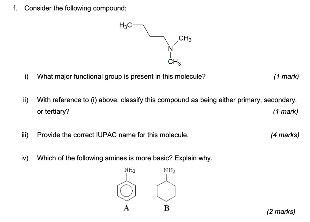 SOLVED: Consider the following compound: HzC CH3 CH3 1) What major functional group is present ...
