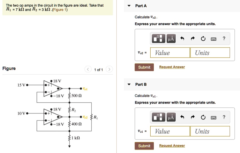 SOLVED: The two op amps in the circuit in the figure are ideal. Take that R = 7k and R2 = 3k ...