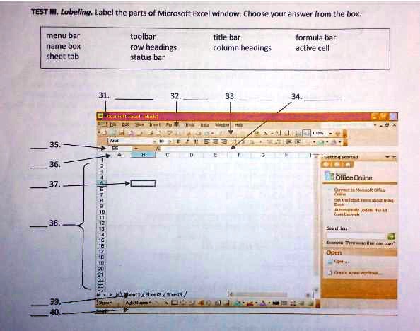 label the parts of microsoft excel window choose your answer from the ...