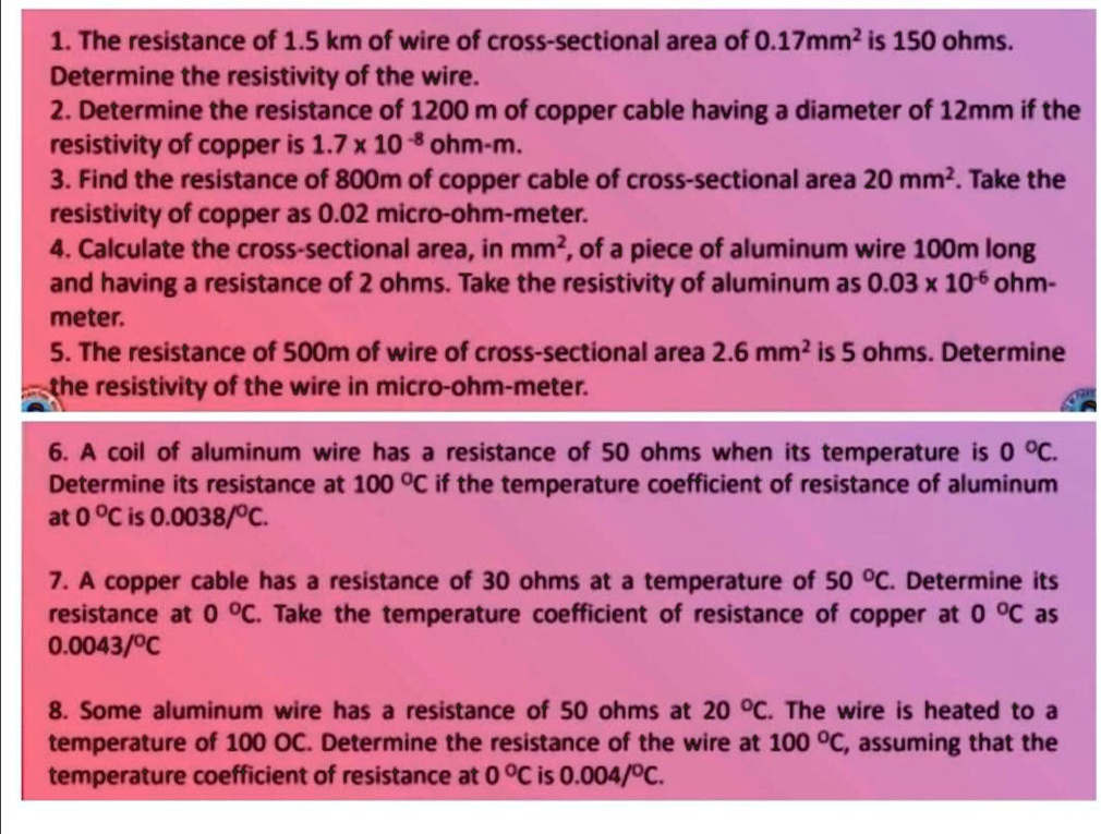number 5 8 pls 1the resistance of 15km of wire of cross sectional area ...