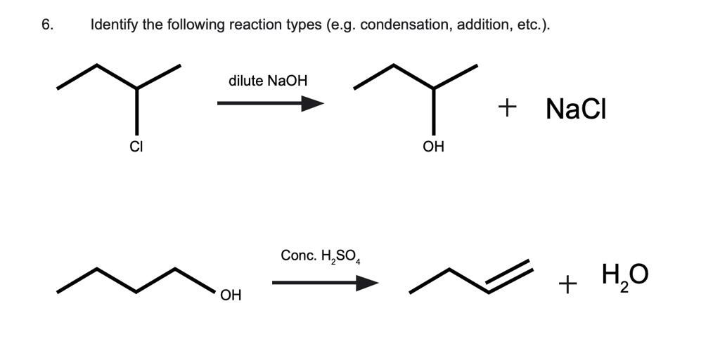 6. Identify the following reaction types (e.g. condensation, addition ...