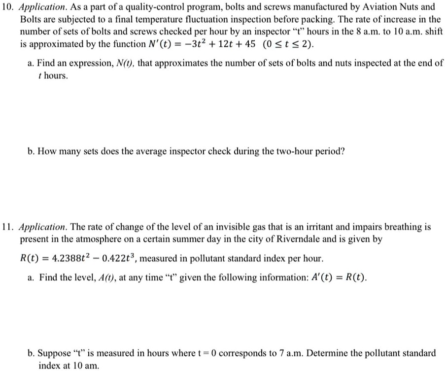 SOLVED: Application: As a part of a quality-control program, bolts and ...