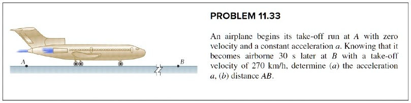 SOLVED: An airplane begins its take-off run at A with zero velocity and ...