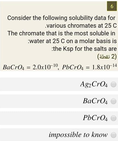 Consider the following solubility data for various chromates at 25Â°C ...