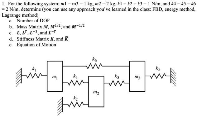 how can i solve this using matlab 1for the following systemm1m31 kgm22 kgk1k2k31 nmand k4k5k6 2 ...