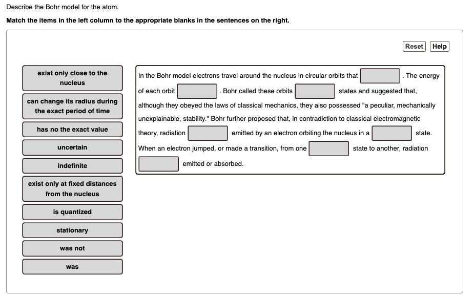 Describe The Bohr Model For The Atom Match The Items In The Left Column