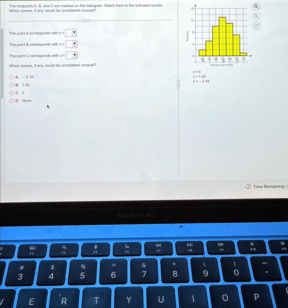 SOLVED: The midpoints A, B, and C are marked on the histogram. Match them to the indicated ...