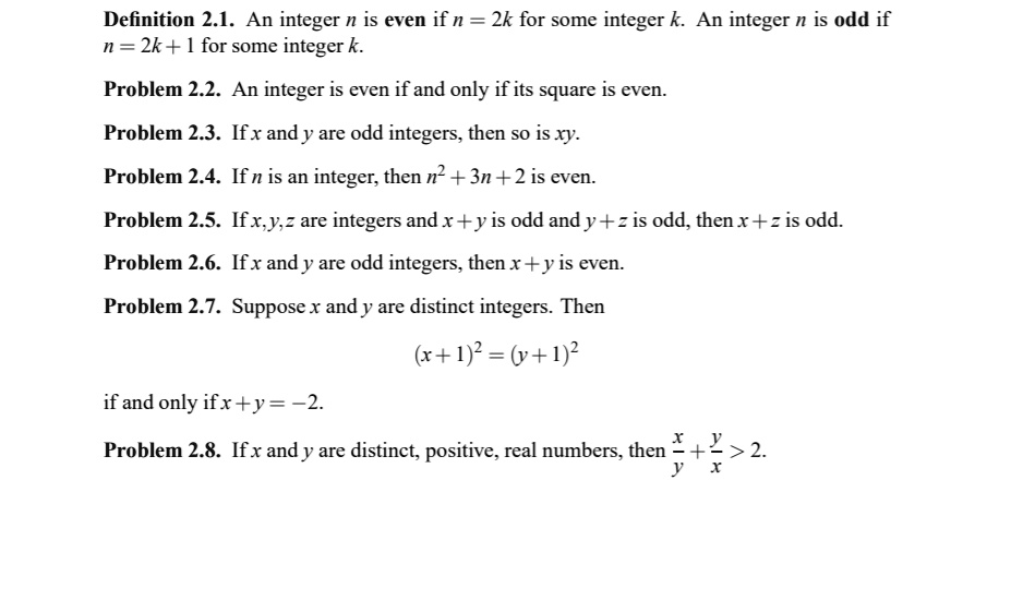 Solved Definition 21 An Integer N Is Even If N 2k For Some Integer K An Integer N Is Odd
