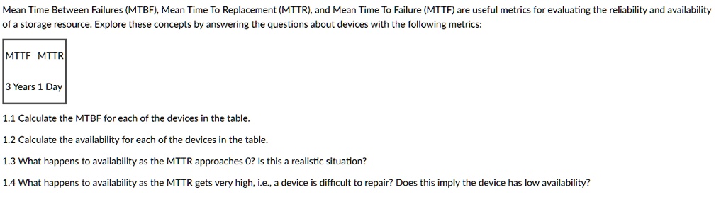 SOLVED: Mean Time Between Failures (MTBF),Mean Time To Replacement ...