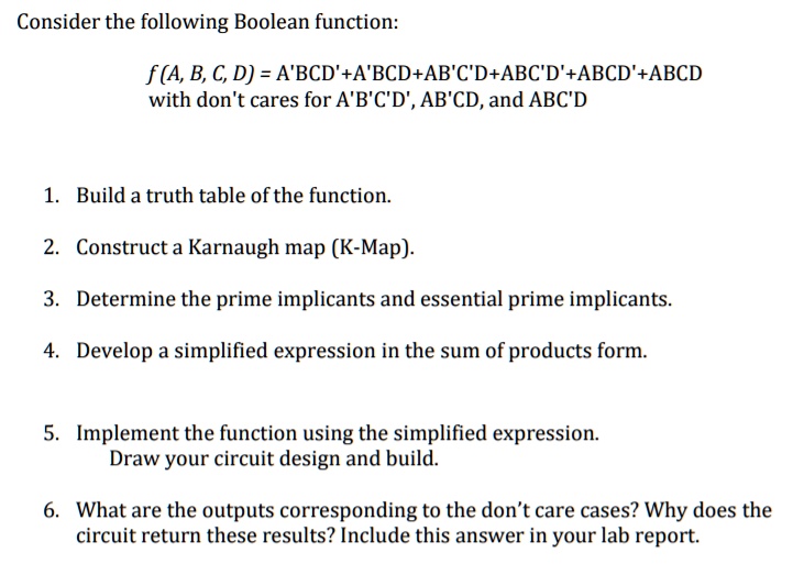 consider the following boolean function fa b c d abcdabcdabcdabcdabcdabcd with dont cares for ...