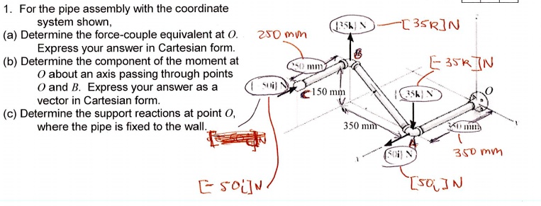 SOLVED: For the pipe assembly with the coordinate system shown, a ...