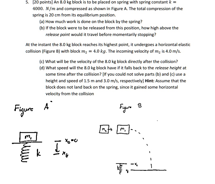SOLVED: [20 points] An 8.0 kg block is to be placed on spring with spring constant 4000 N [m and ...