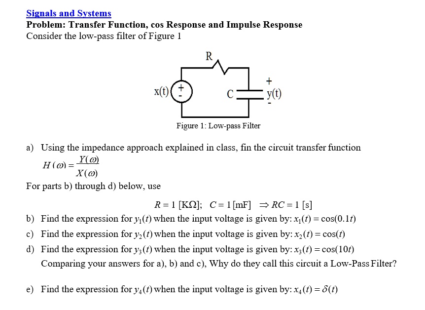 Signals and Systems Problem: Transfer Function, cos Response and Impulse Response Consider the ...