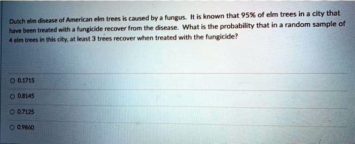 Elm trees is caused by a fungus it is known that 95 of elm...