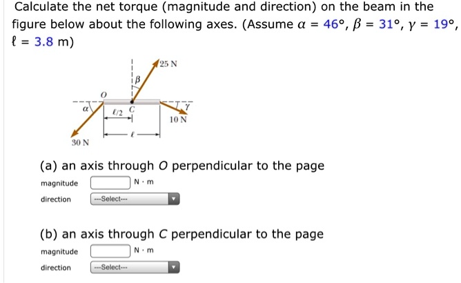 calculate the net torque magnitude and direction on the beam in the figure below about the ...