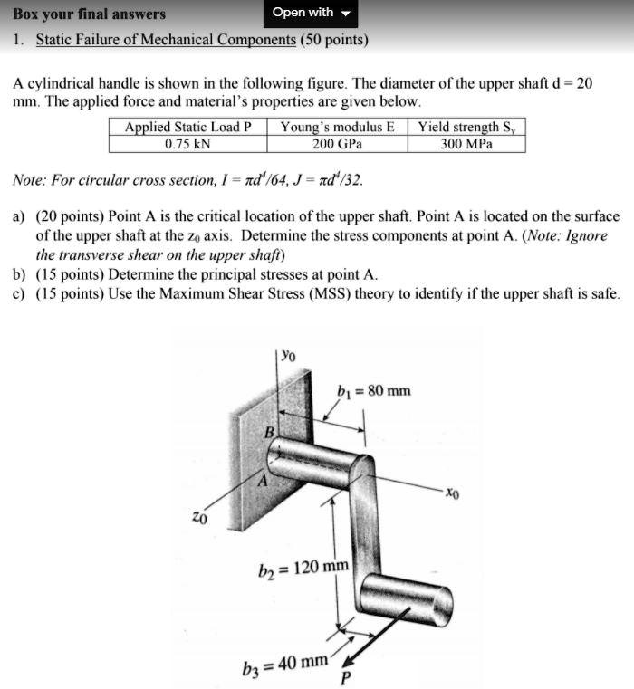 Box your final answers Open with 1. Static Failure of Mechanical ...