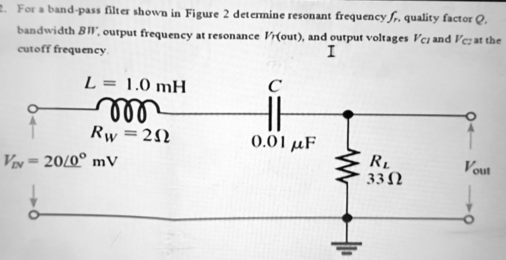 SOLVED: Texts: For a band-pass filter shown in Figure 2, determine the resonant frequency (f ...