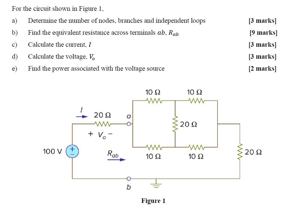 SOLVED: For the circuit shown in Figure 1, determine the number of nodes, branches, and ...