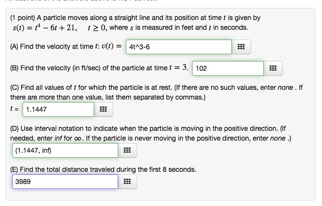 SOLVED:point) particle moves along straight line and its position at time is given by s(t) = 04 ...