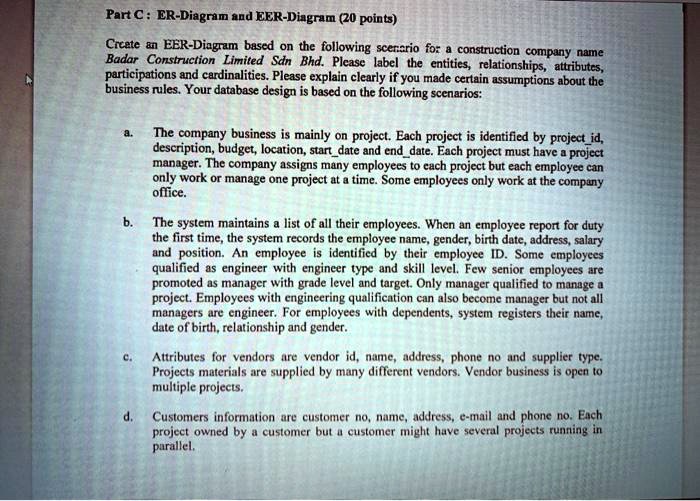 SOLVED: Part CER-Diagram and EER-Diagram (20 points) Create an EER ...