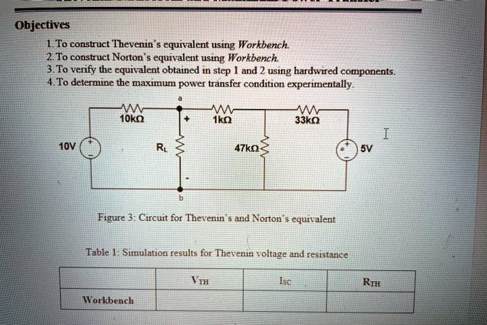 Objectives 1. To construct Thevenin's equivalent using Workbench. 2. To ...