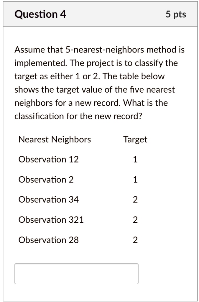 question 4 5 pts assume that 5 nearest neighbors method is implemented ...