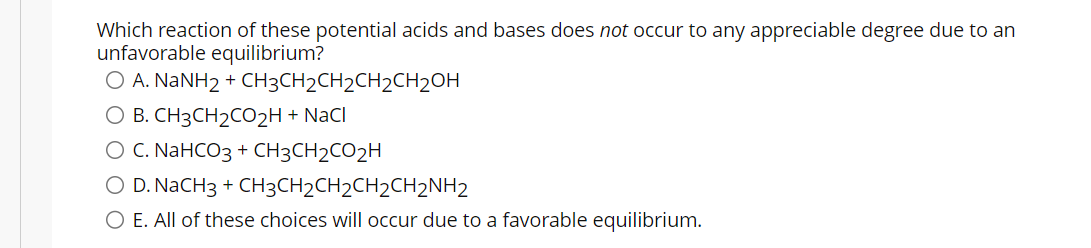 SOLVED: Which reaction of these potential acids and bases does not ...