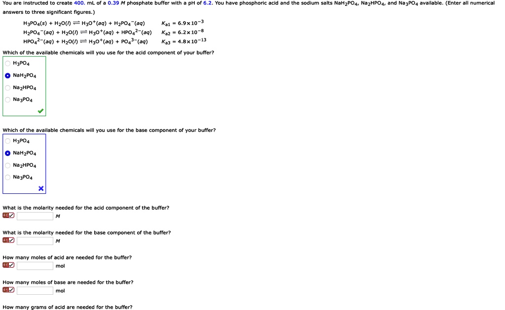 SOLVED: You are instructed to create a 0.39 M phosphate buffer with a ...