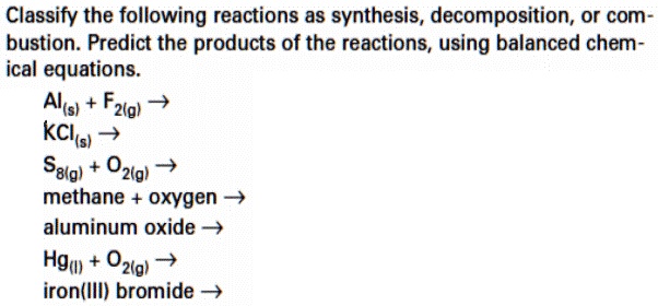 SOLVED: Classify the following reactions as synthesis, decomposition ...