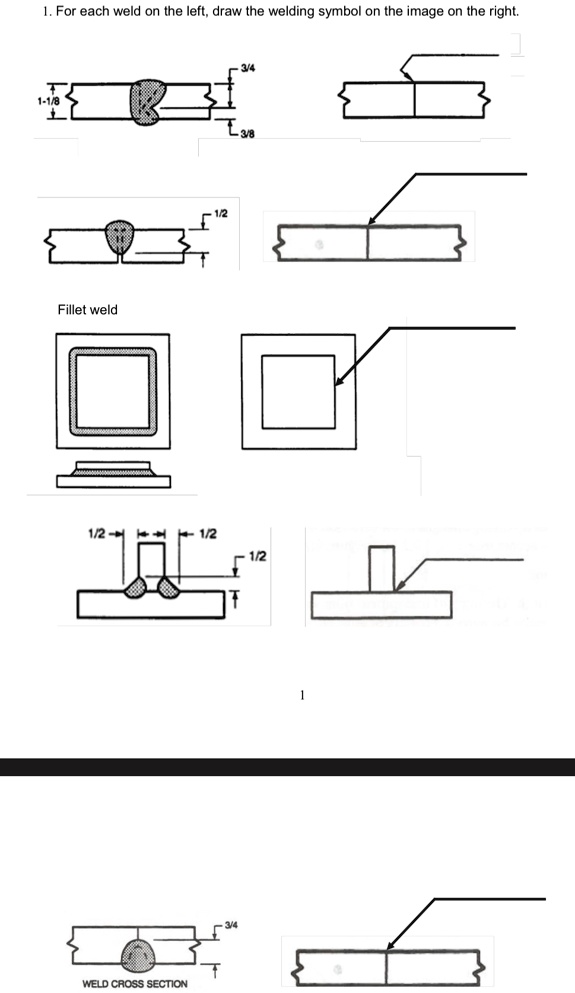 1. For each weld on the left, draw the welding symbol on the image on ...