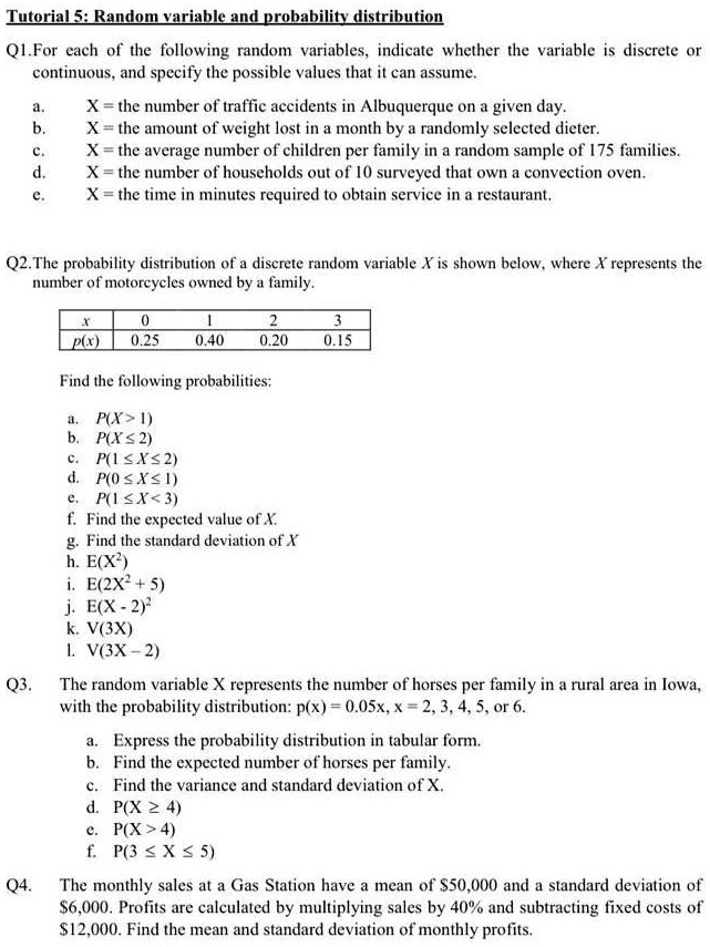 SOLVED: Tutoriali: Randnyariableudprobability distribution Q1.For cach ...